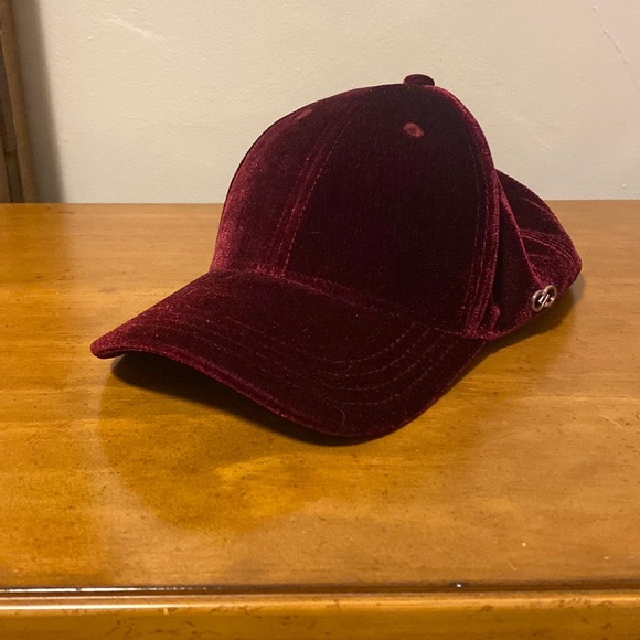 Source Unknown | Accessories | Maroon Velvet Textured Baseball Hat ...